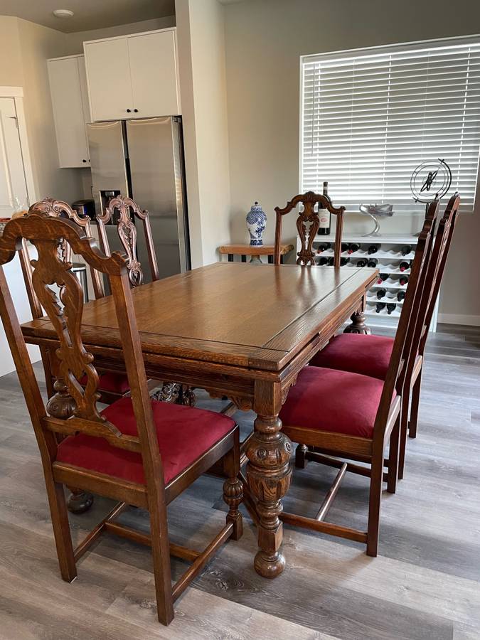 Antique Oak table and six chairs