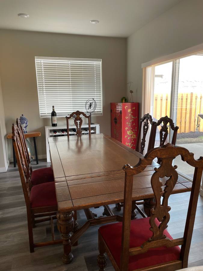Antique Oak table and six chairs