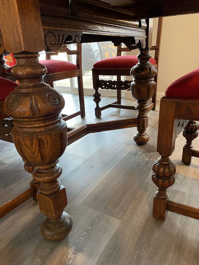Antique Oak table and six chairs