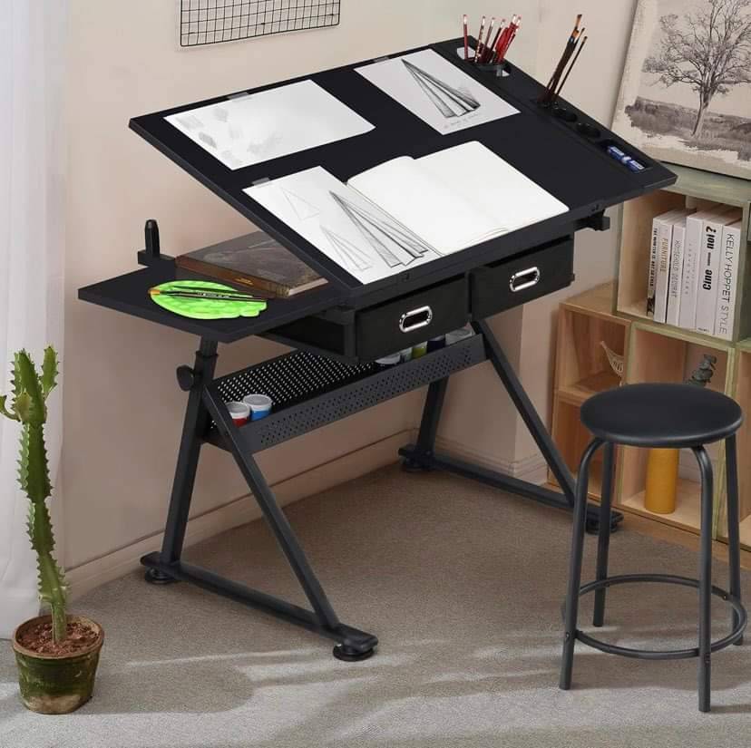 Height Adjustable Drafting Table Drawing Table Artist Desk Tilting Tab