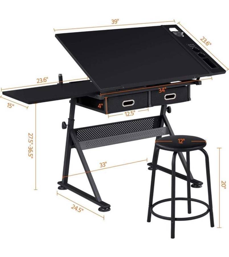 Height Adjustable Drafting Table Drawing Table Artist Desk Tilting Tab