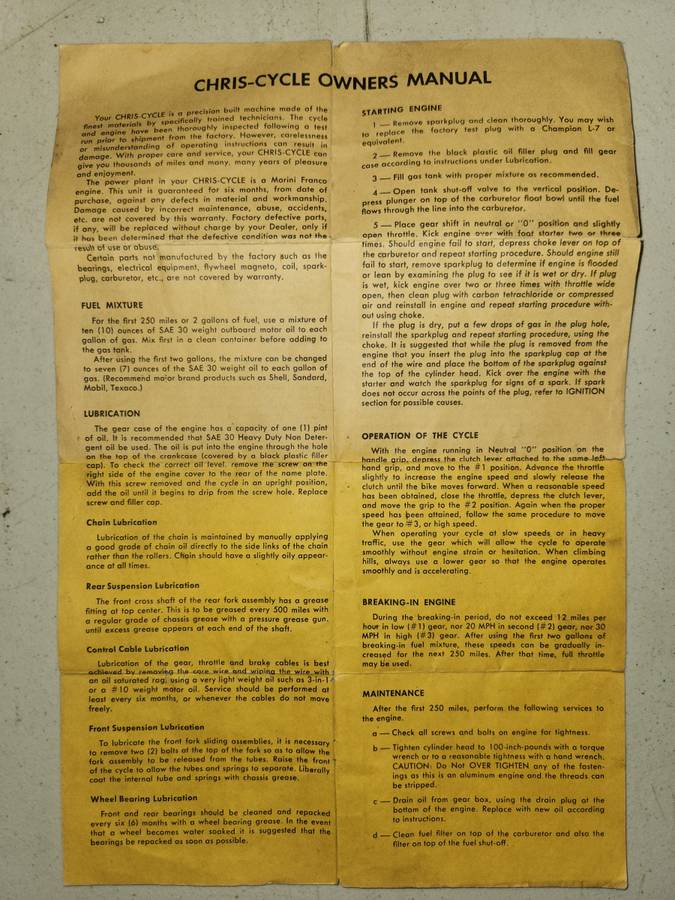 1969 CHRIS CYCLE/ MORINI FRANCO 100 CC mini bike | Looknet